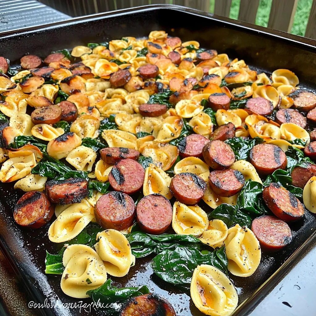 Easy Blackstone Kielbasa, Tortellini and Spinach Skillet