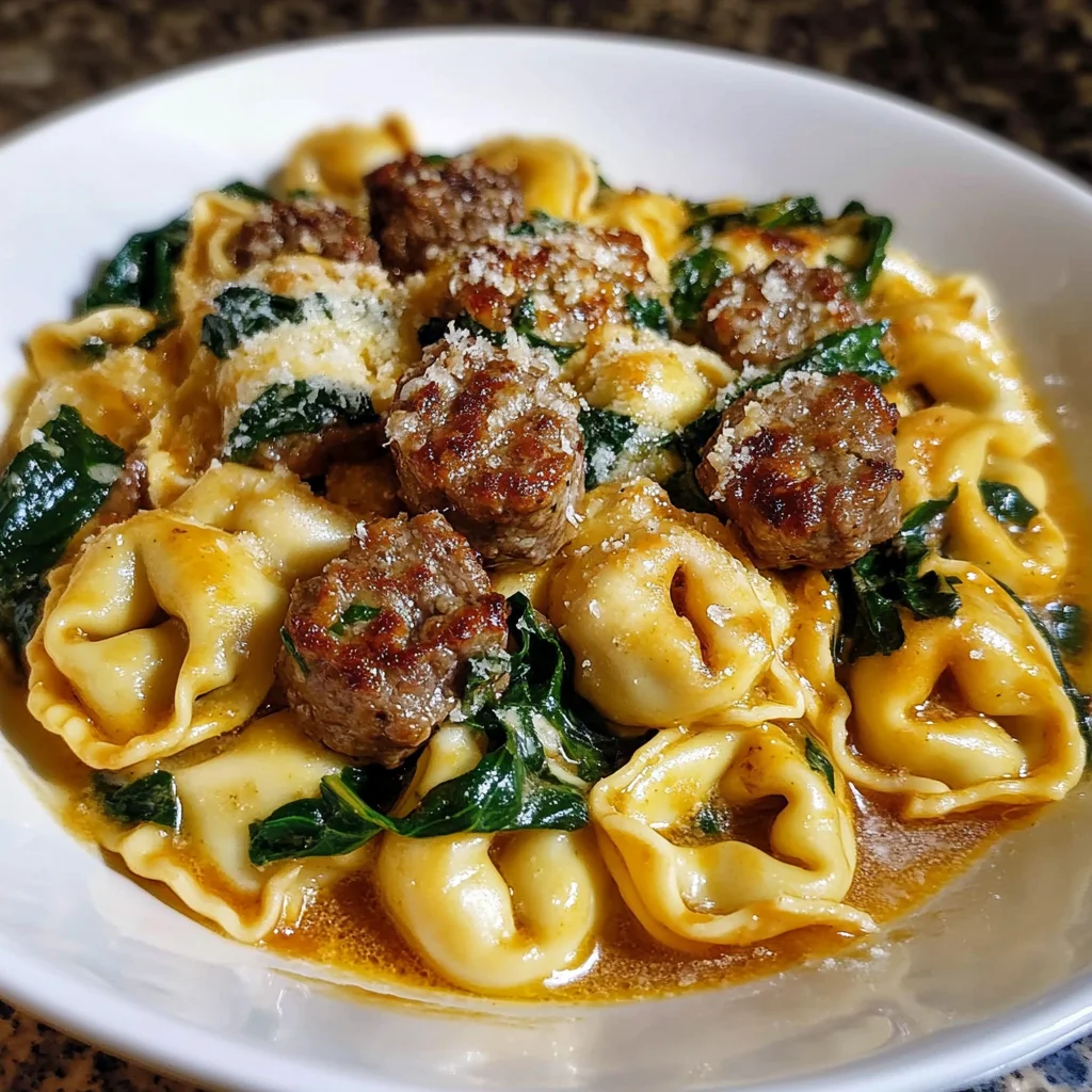 Creamy Garlic Butter Beef Tortellini With Italian Sausage & Spinach Recipe