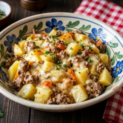 One-Pan Cheesy Potato Meat Skillet Recipe - Easily Cooked